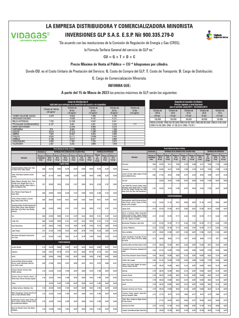 Vidagas Precios Marzo | PDF