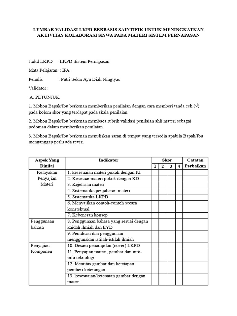 Validasi LKPD Sekar | PDF