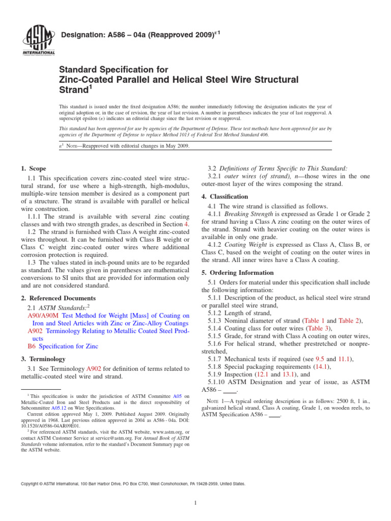 ASTM A586-04a | PDF | Wire | Fracture