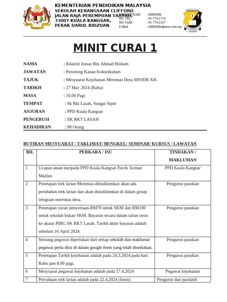 Minit Curai Kejohanan Merentas Desa 2024 | PDF