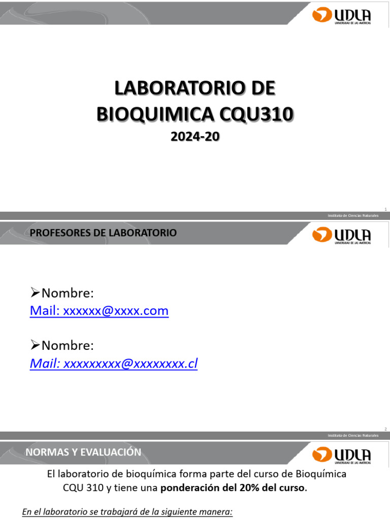 Clase Presentación LAB - CQU310 2024-20 - Es | PDF | Laboratorios