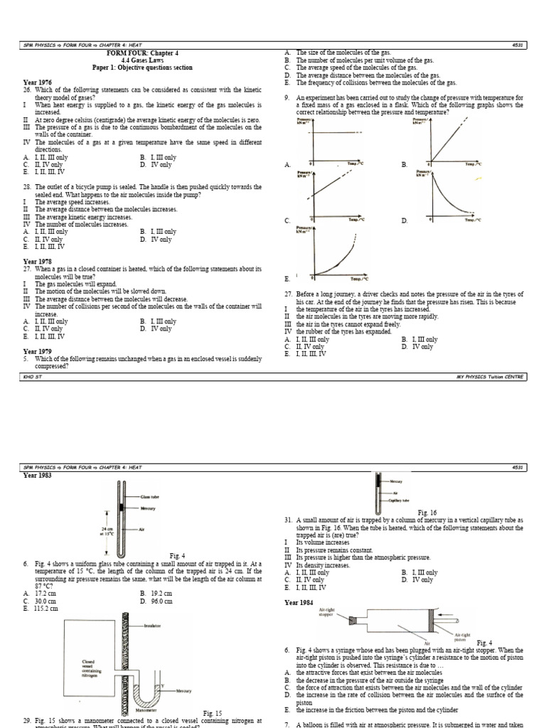 Form 4 Chapter 4.4 Gases Laws | PDF | Gases | Pressure