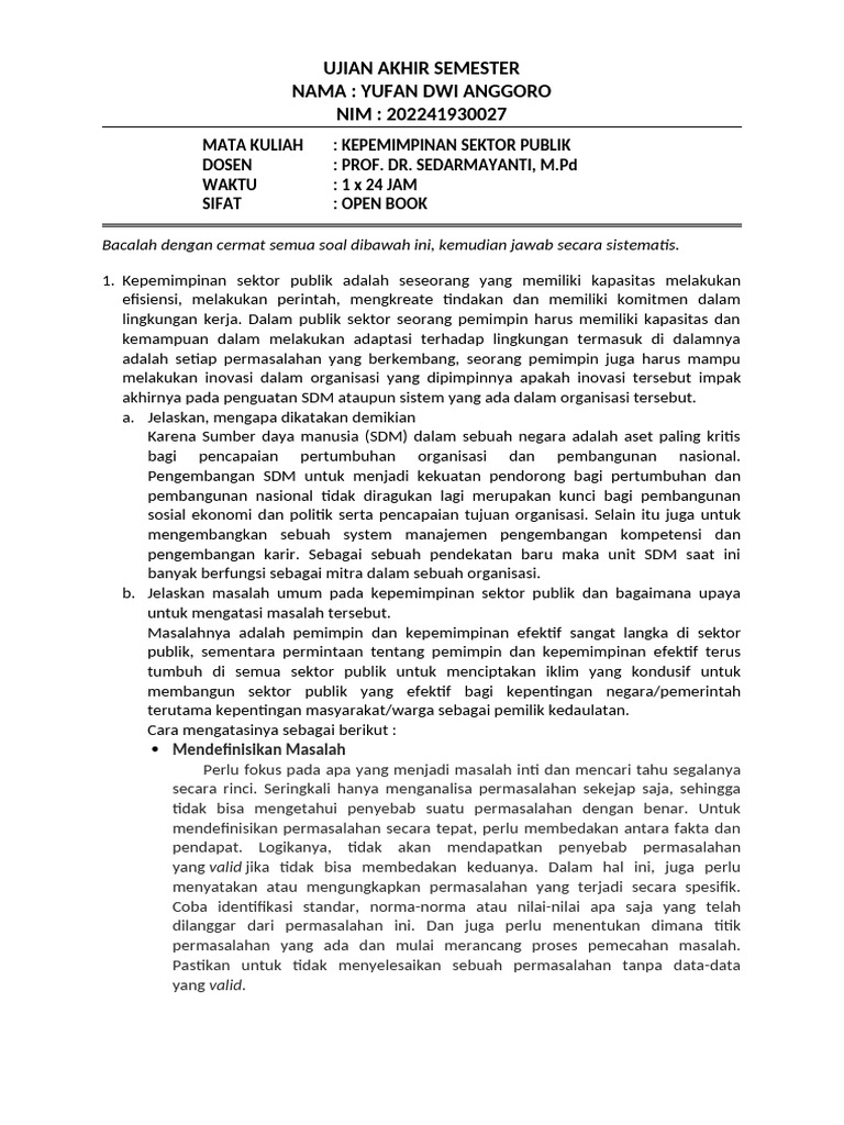 Uas Kepemimpin Sektor Publik - Yufan Dwi Anggoro | PDF