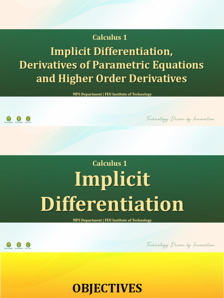 MTPDF5 Derivative of Implicit Functions Derivatives of Parametric ...