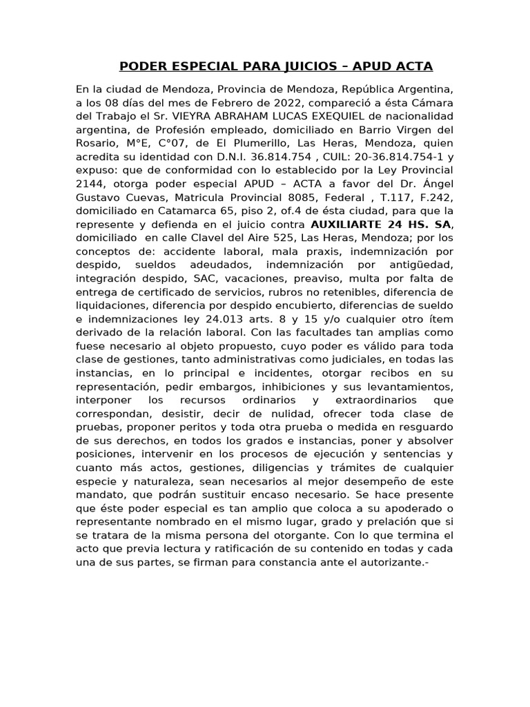 Poder Apud Acta Abraham Vieyra | PDF