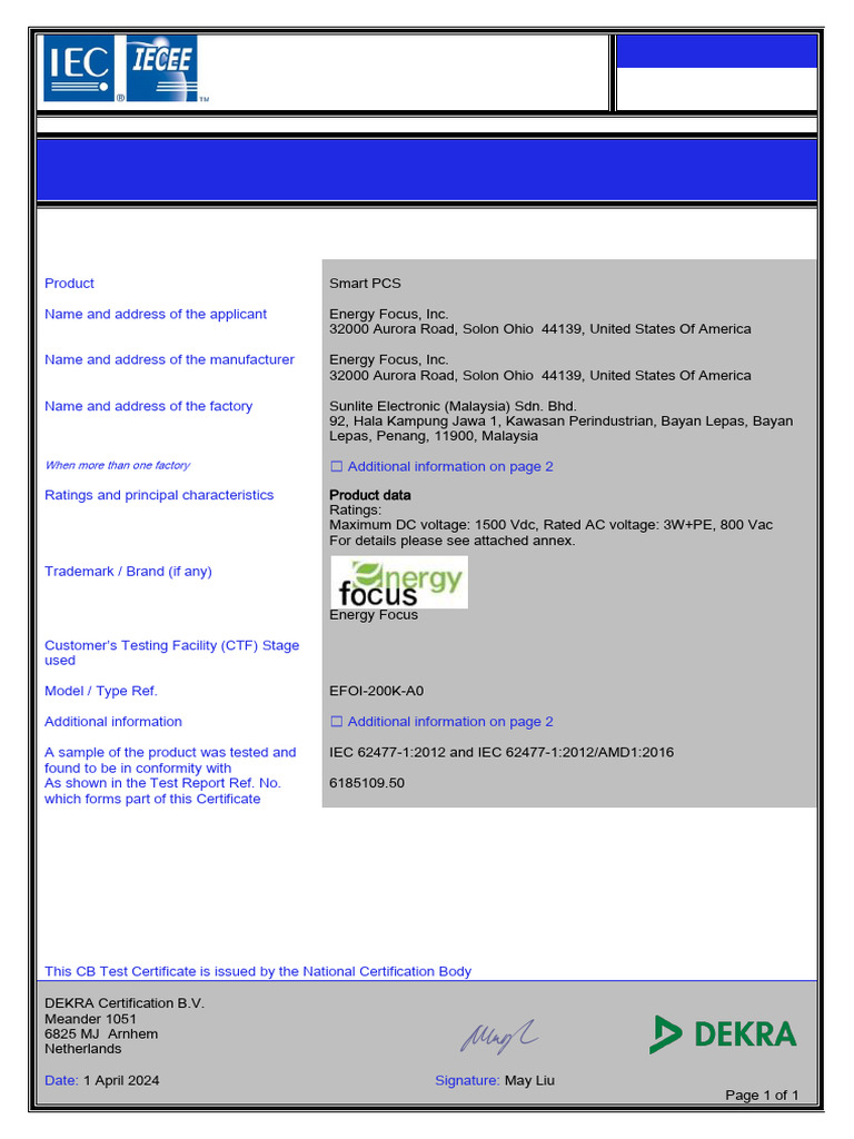 Smart Pcs Cb Test Certificate Pdf Power Inverter Rectifier