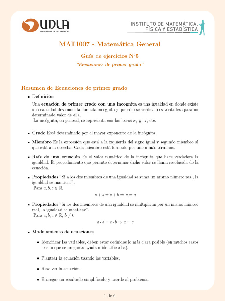 3 MAT 1007 C5 Guía 5 | PDF | Ecuaciones | Conceptos matemáticos