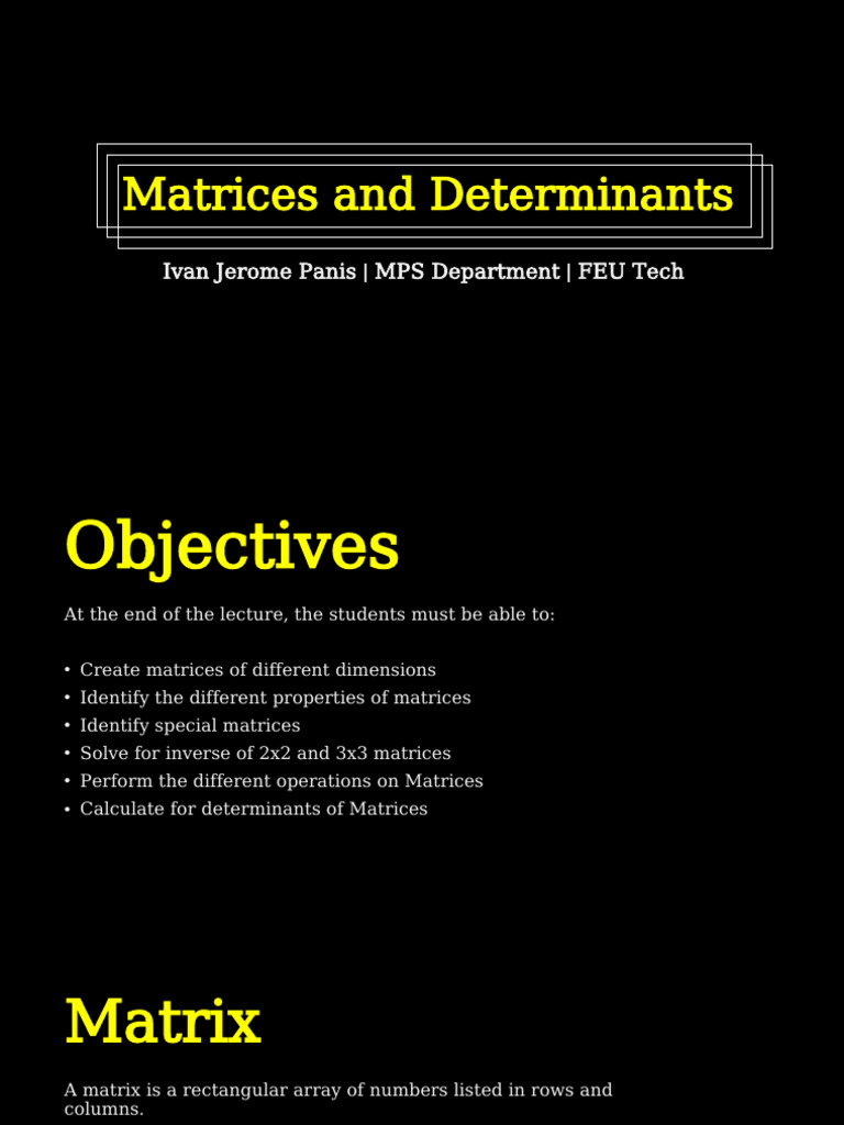 Matrices-and-Determinants Lecture | PDF | Matrix (Mathematics) | Determinant