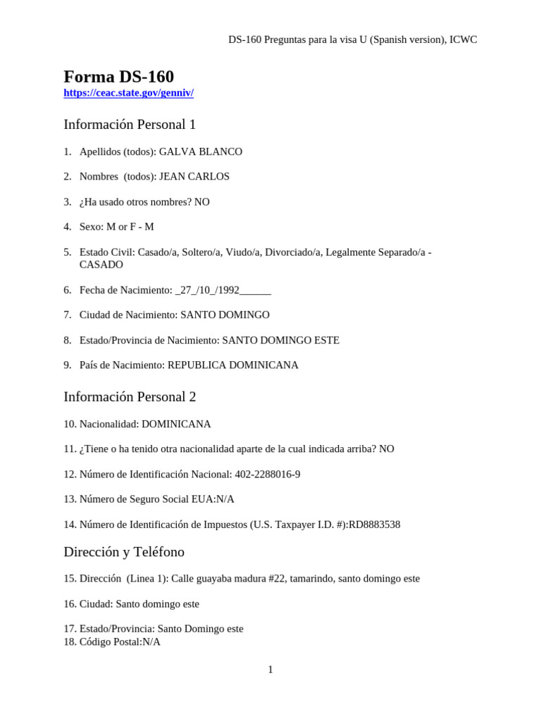 Formulario DS-160 | PDF | Visa de viaje | Violación