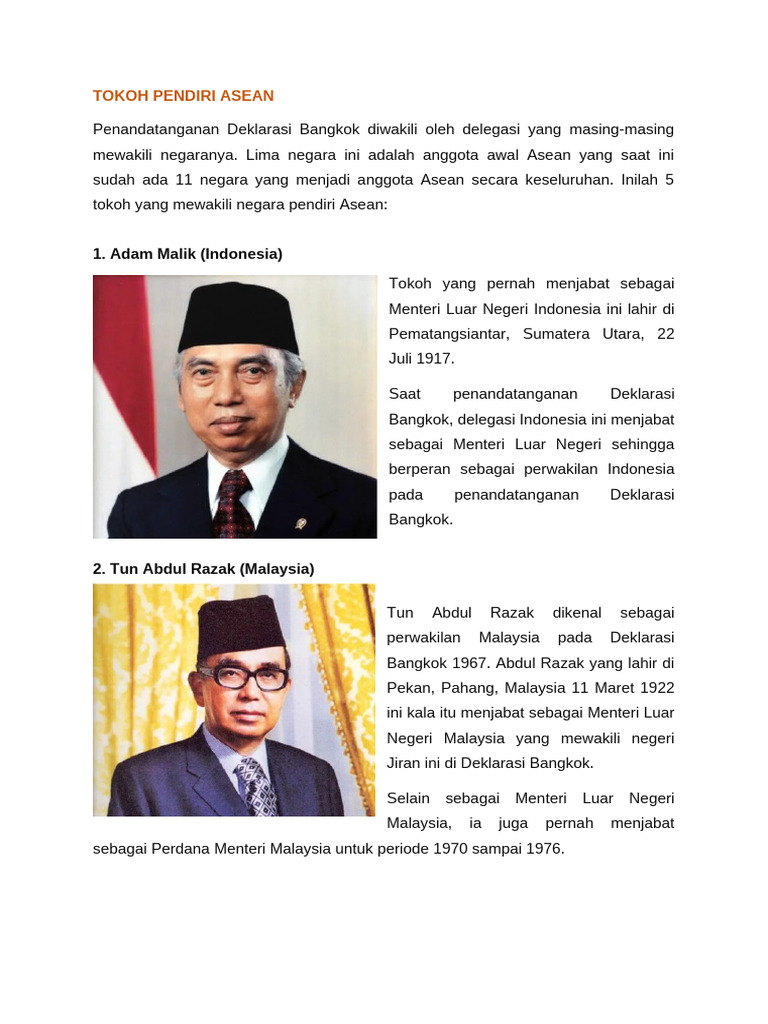 Lima Tokoh Pendiri ASEAN dan Perannya | PDF