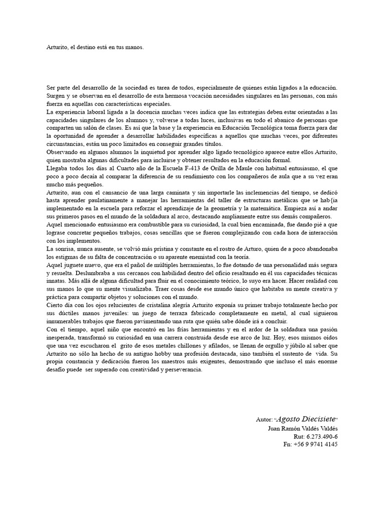 Arturito, El Destino Está en Tus Manos | PDF | Aprendizaje | Enseñando