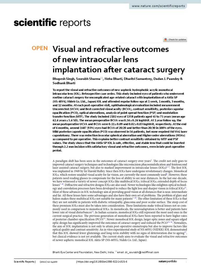 Lens Outcomes Post-Cataract Surgery | PDF | Cataract | Eye