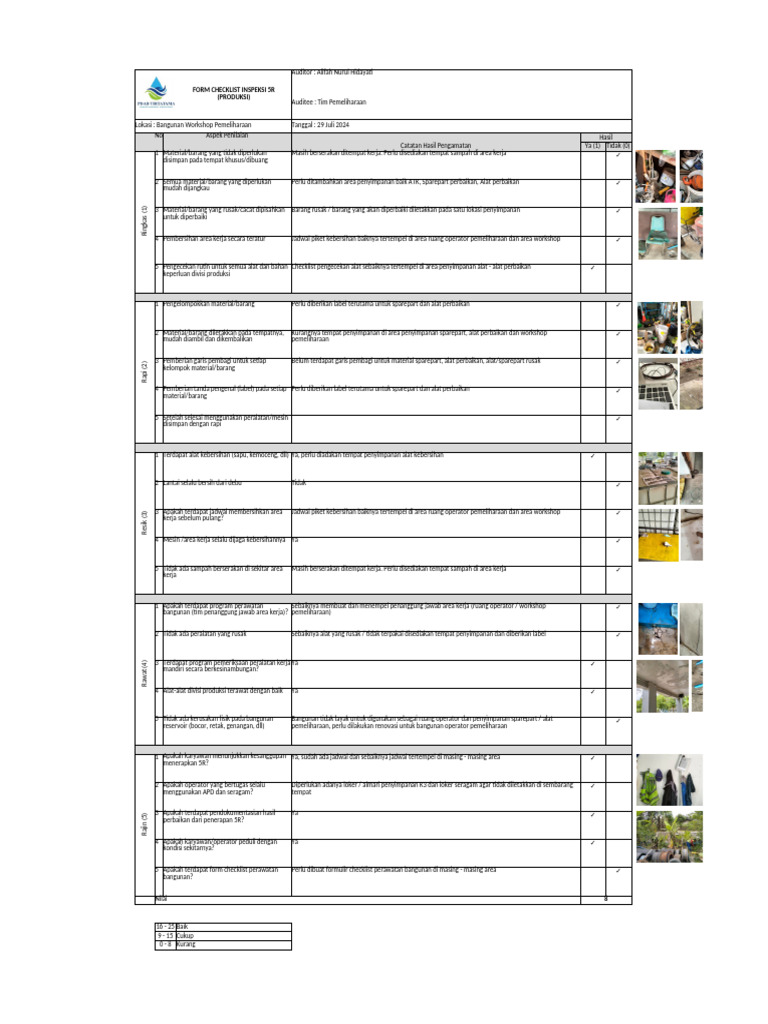 Checklist 5R Bangunan Workshop Pemeliharaan - Alifah Nurul | PDF