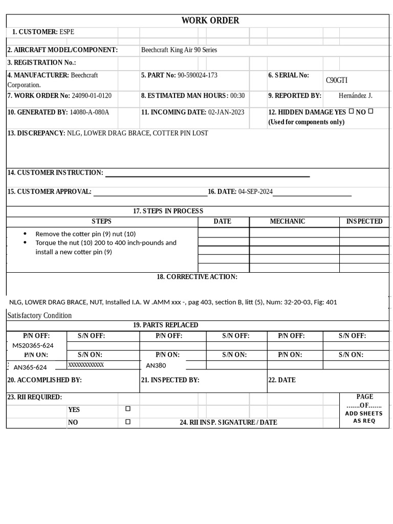 WORK ORDER | PDF | Aircraft | Aviation