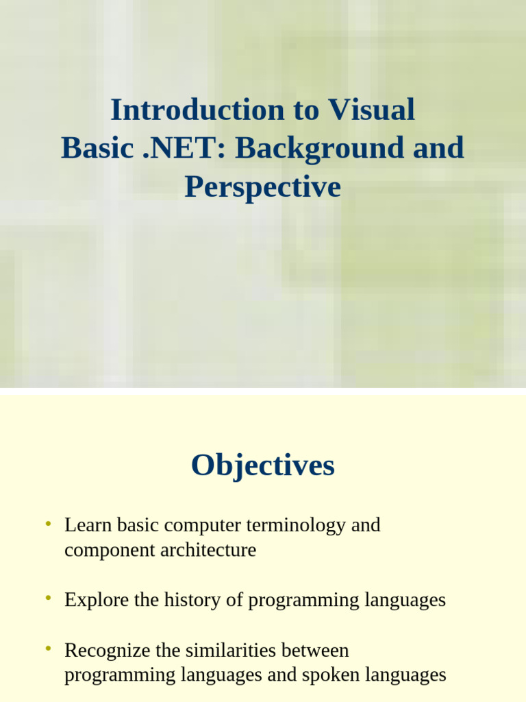 JK VB NET 1 Introduction to Visual Basic NET Background and Perspective ... JK VB NET 1 Introduction to Visual Basic NET Background and Perspective ...