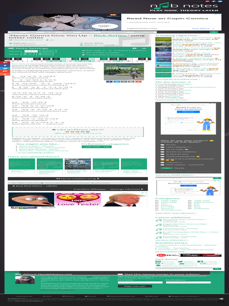 Never Gonna Give You Up - Rick Astley Letter Notes For Beginners ...