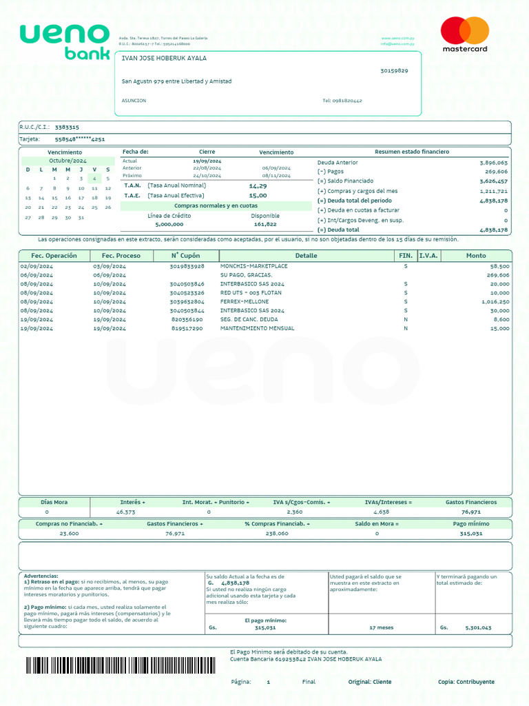 Ueno Bank Extracto Septiembre | PDF