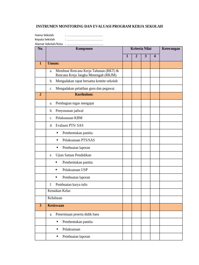 Instrumen Monev Program Sekolah | PDF