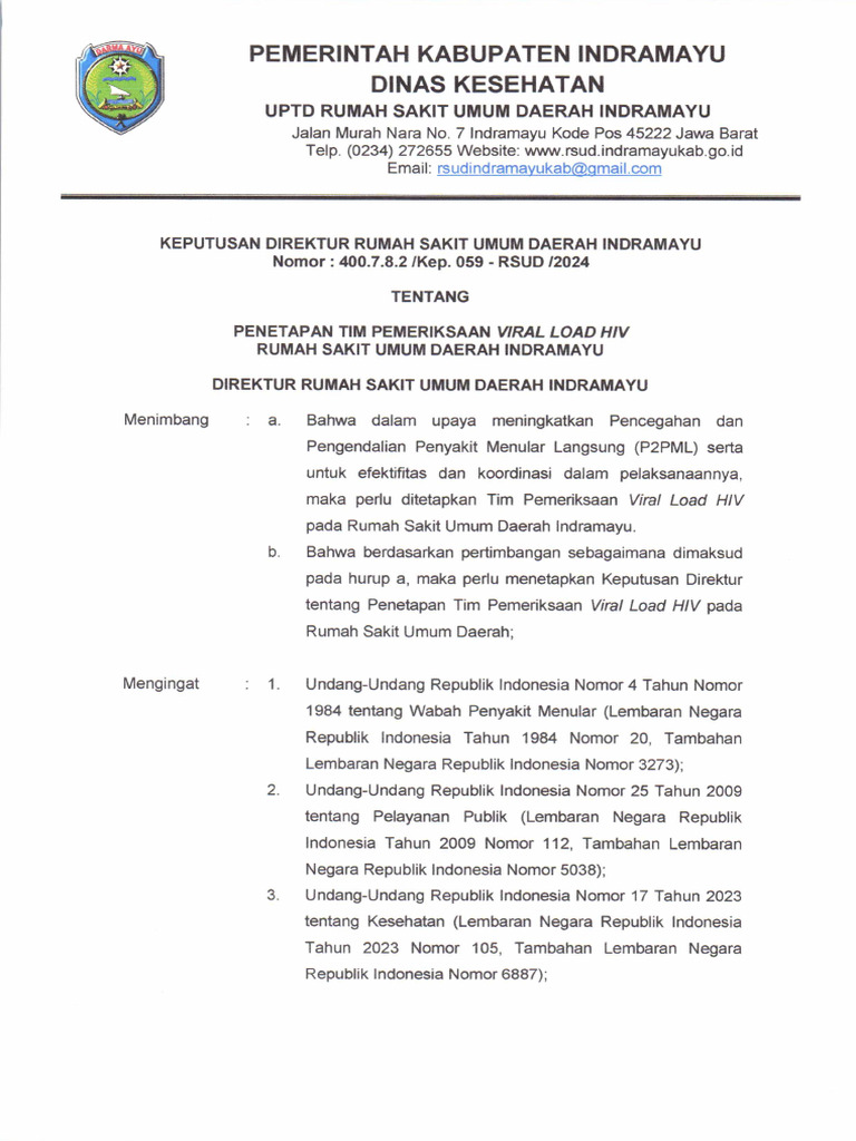 Kepdir Tim Pemerksaan Viral Load Hiv Rsud Indramayu | PDF