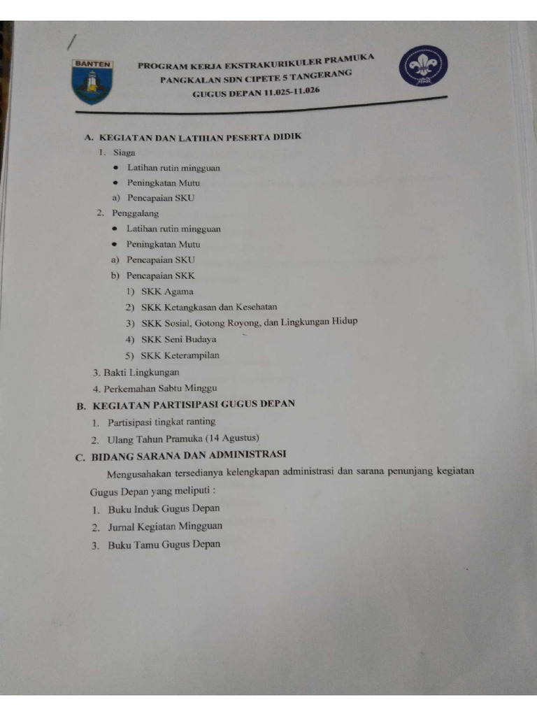 Program Kerja Ekskul Pramuka | PDF