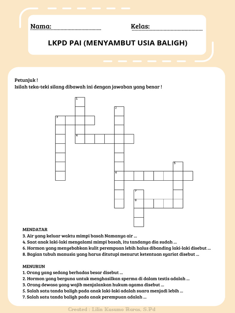 LKPD Kelas 4 - TTS Menyambut Usia Baligh | PDF
