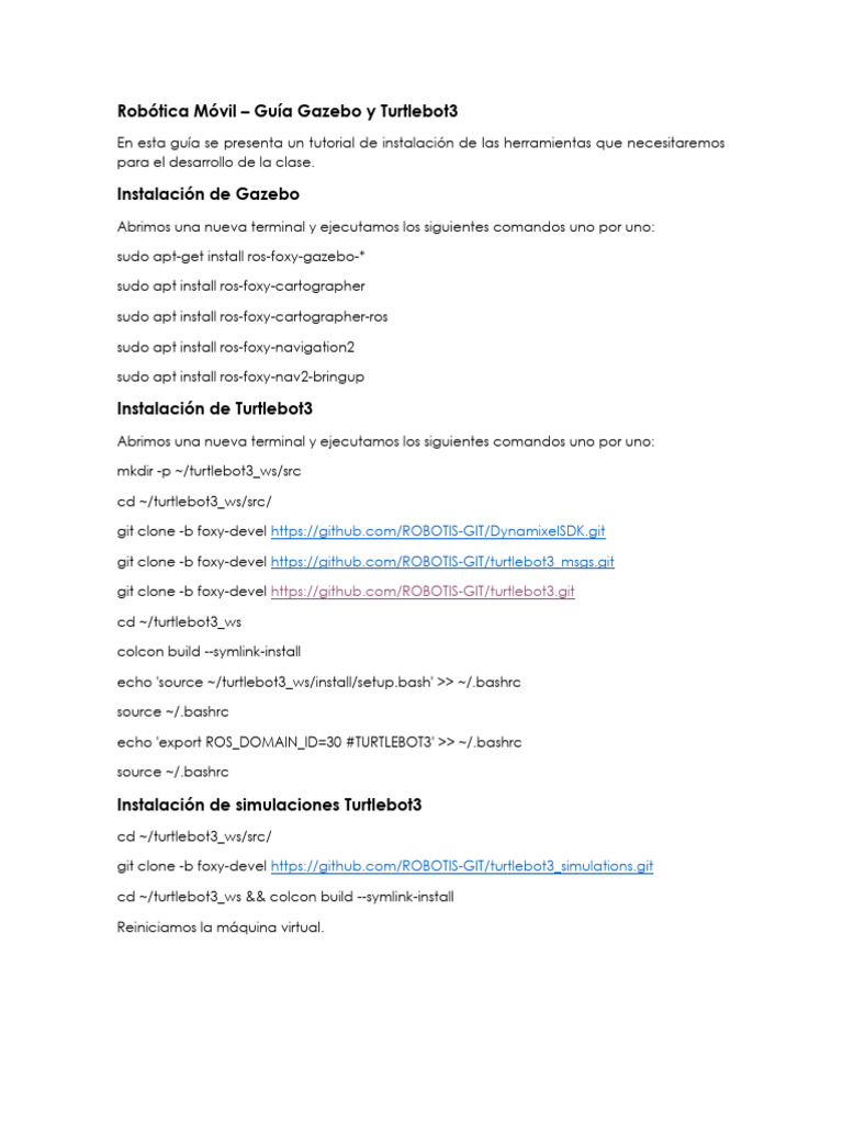 Robótica Móvil - Guia Inatalacion Gazebo Turtlebot3 | PDF