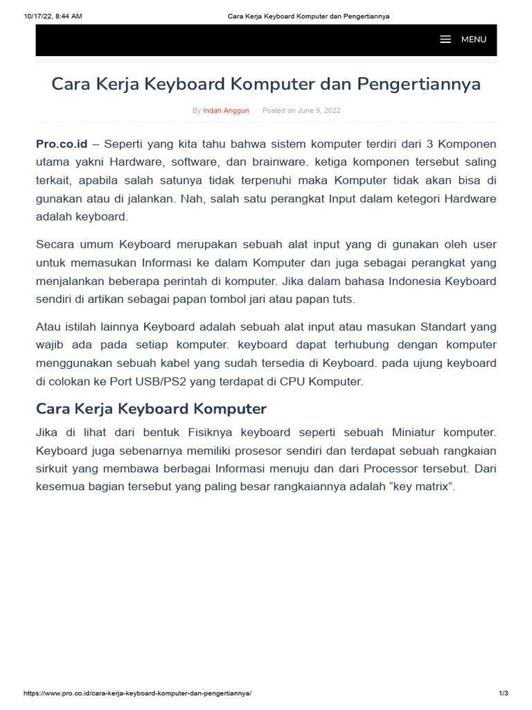 Cara Kerja Keyboard Komputer Dan Pengertiannya | PDF