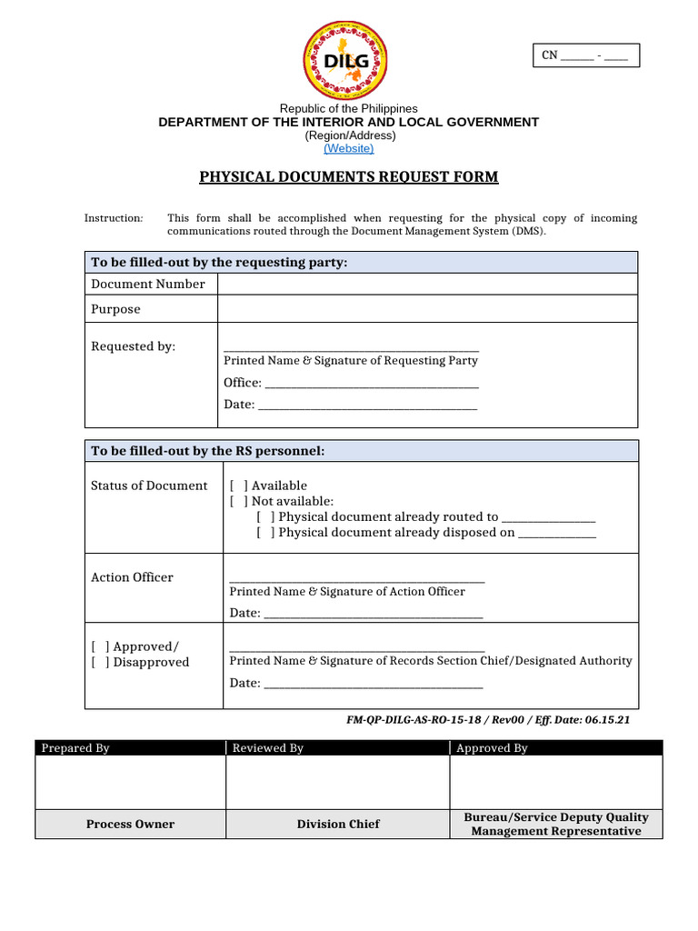 FM-QP-DILG-AS-RO-15-18 (Physical Documents Request Form) | PDF