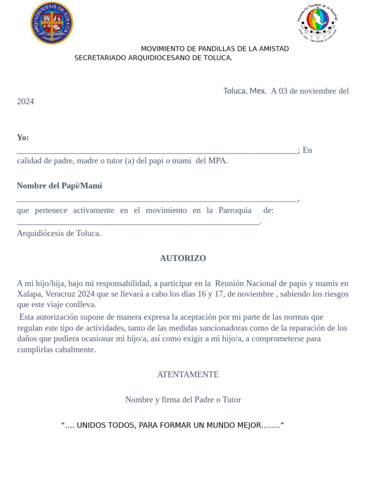 Autorización para Reunión Nacional MPA | PDF