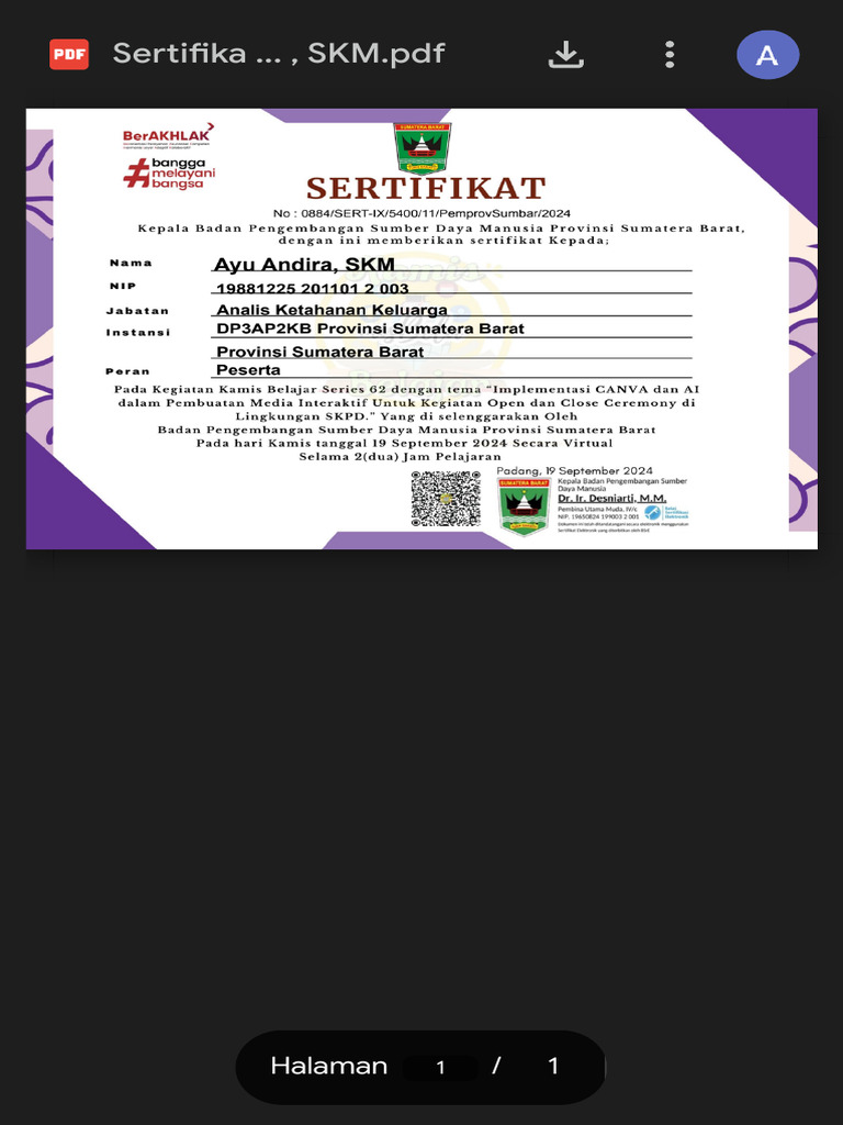 Sertifikat Ayu Andira, SKM - PDF - Google Drive 7 | PDF