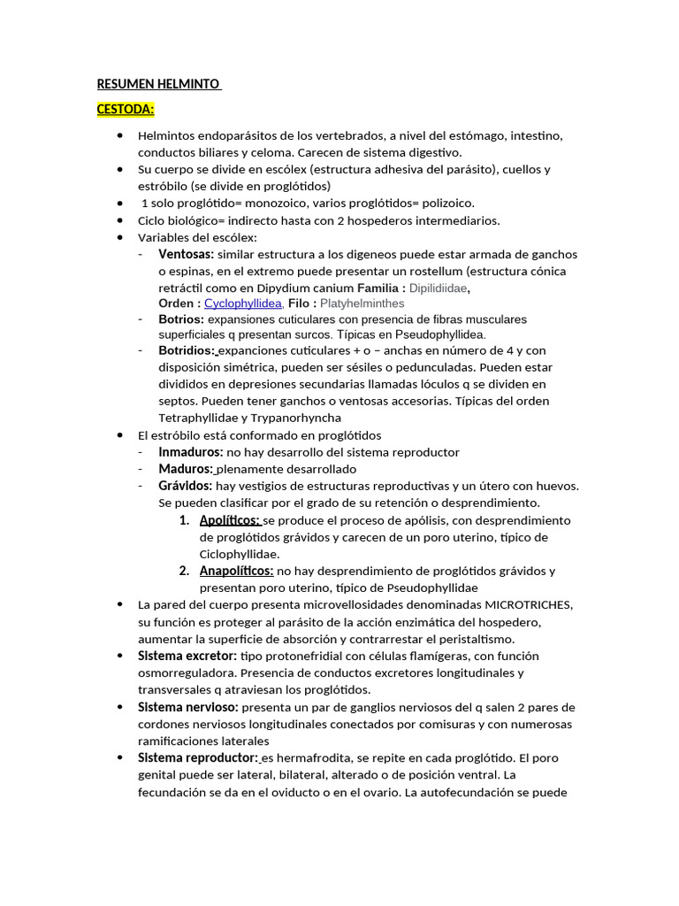 Resumen Helminto | PDF | Nematodo | Sistema reproductivo