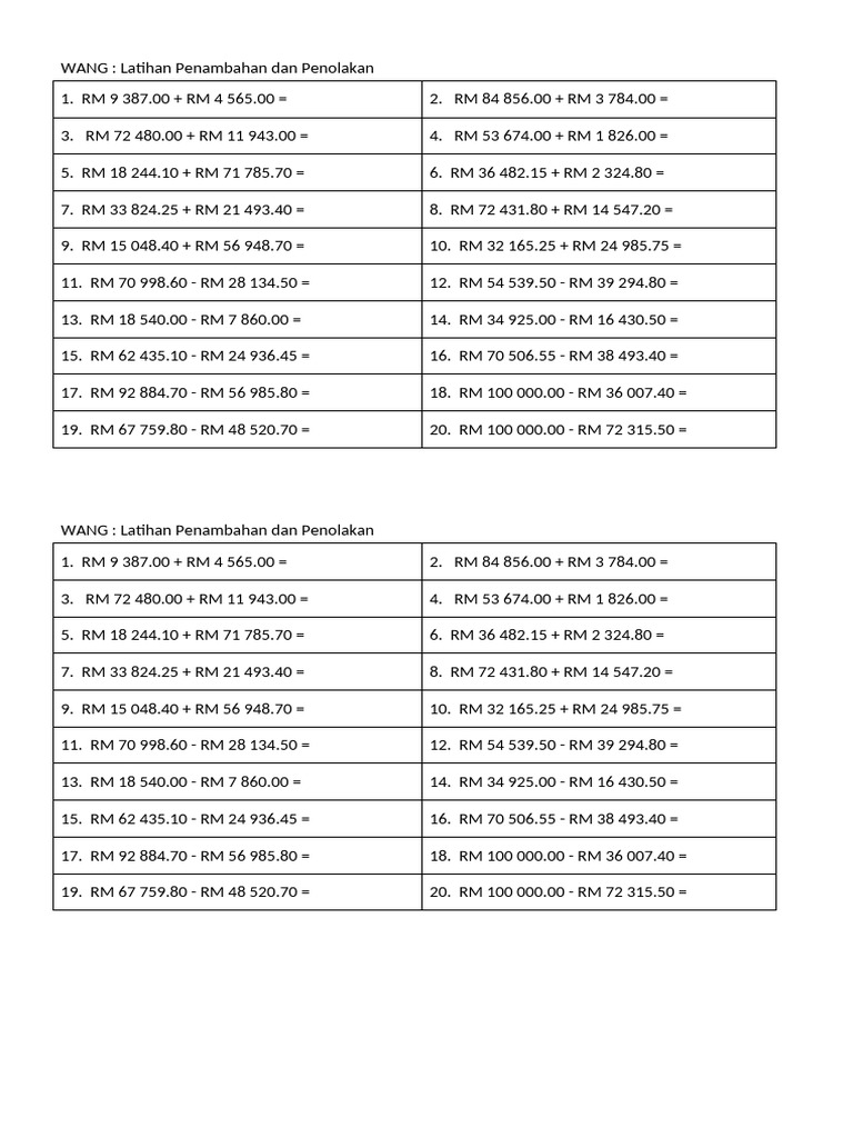 Latihan Tajuk Wang | PDF