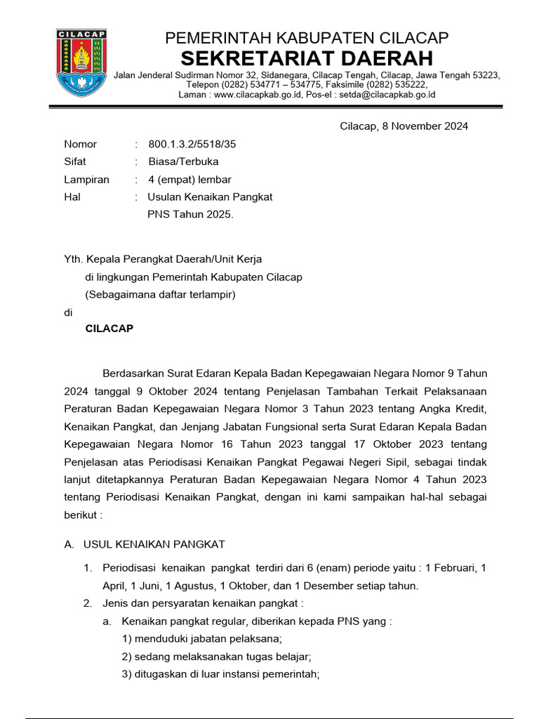 Surat Edaran Kenaikan Pangkat Tahun 2025 | PDF