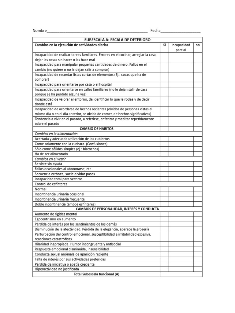 Escala de Demencia de Blessed (BDRS) | PDF | Ciencia cognitiva ...