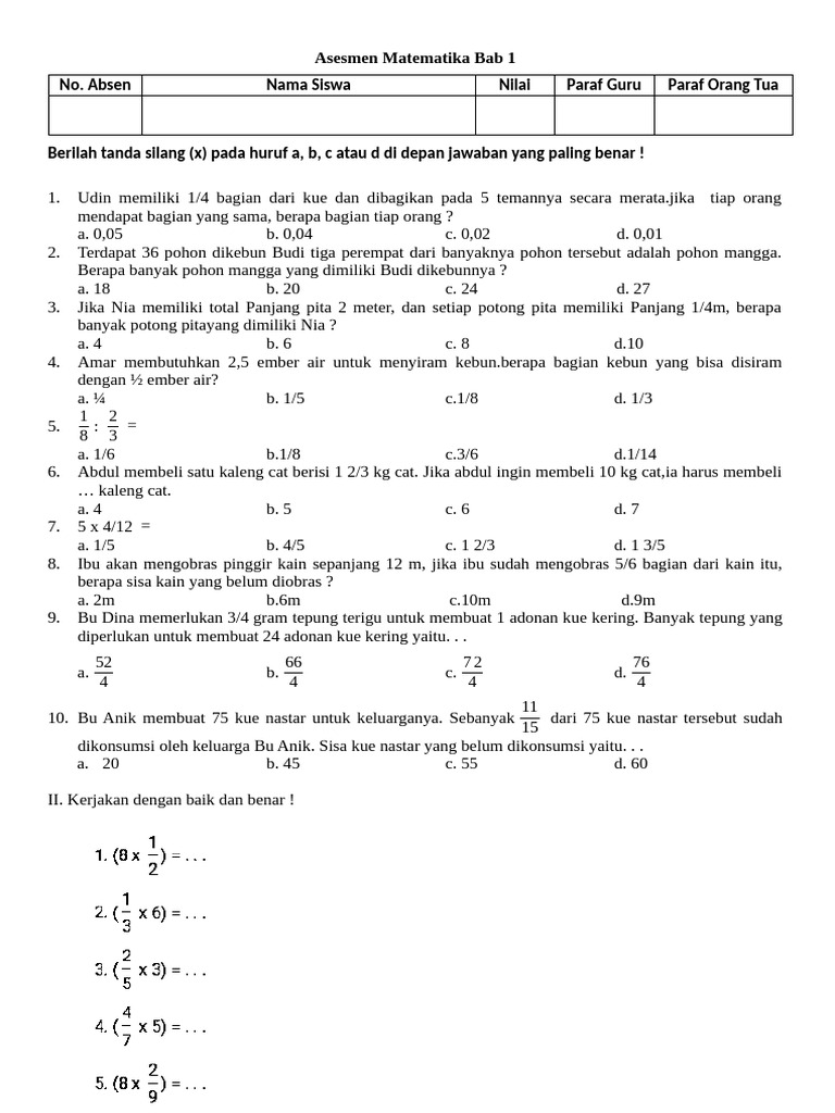 Asesmen MTK Kls6 | PDF