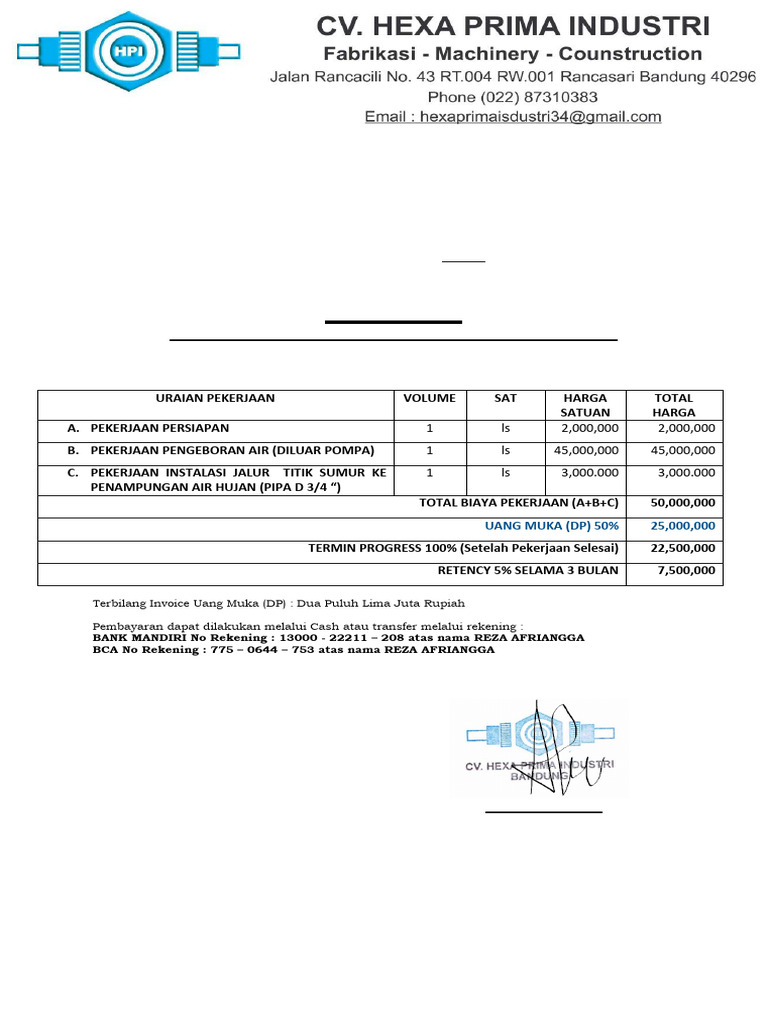 Invoice DP Sumur Bor Villa Ciloto | PDF | Griya & Taman