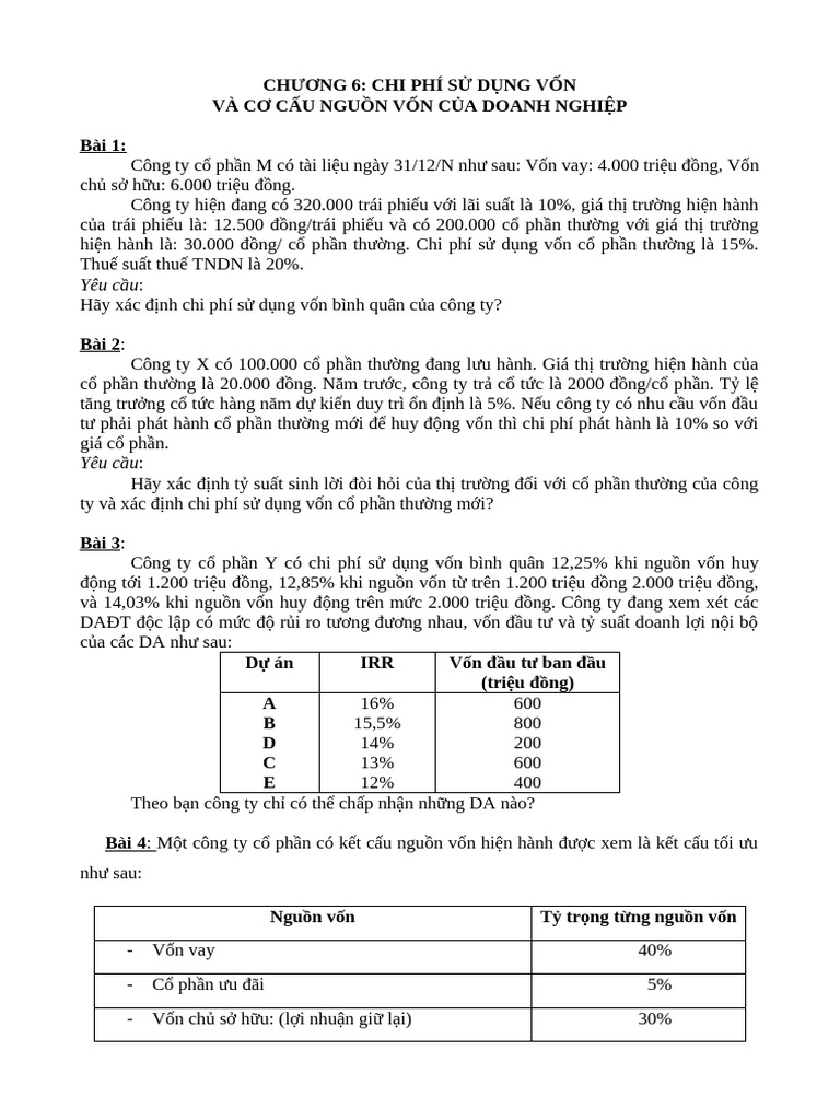 BT - Chi Phí Sử Dụng Vốn | PDF