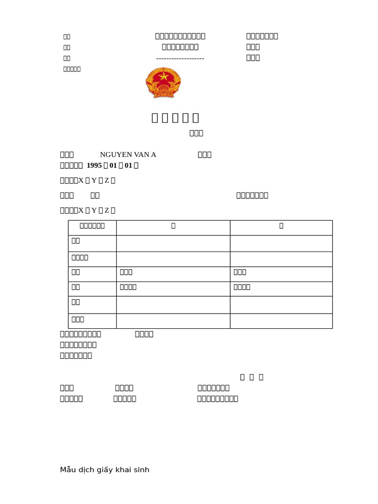 Mau Dich Giay Khai Sinh Tieng Nhat | PDF