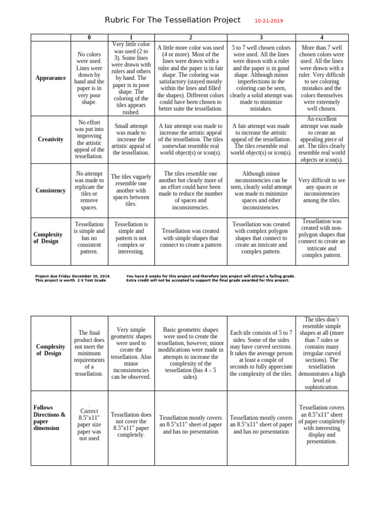 Tessellation Project Grading Rubric | PDF | Shape | Geometry
