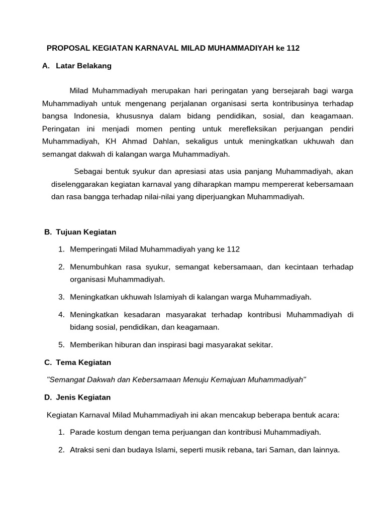 Proposal Karnaval Milad Muhammadiyah 112 | PDF