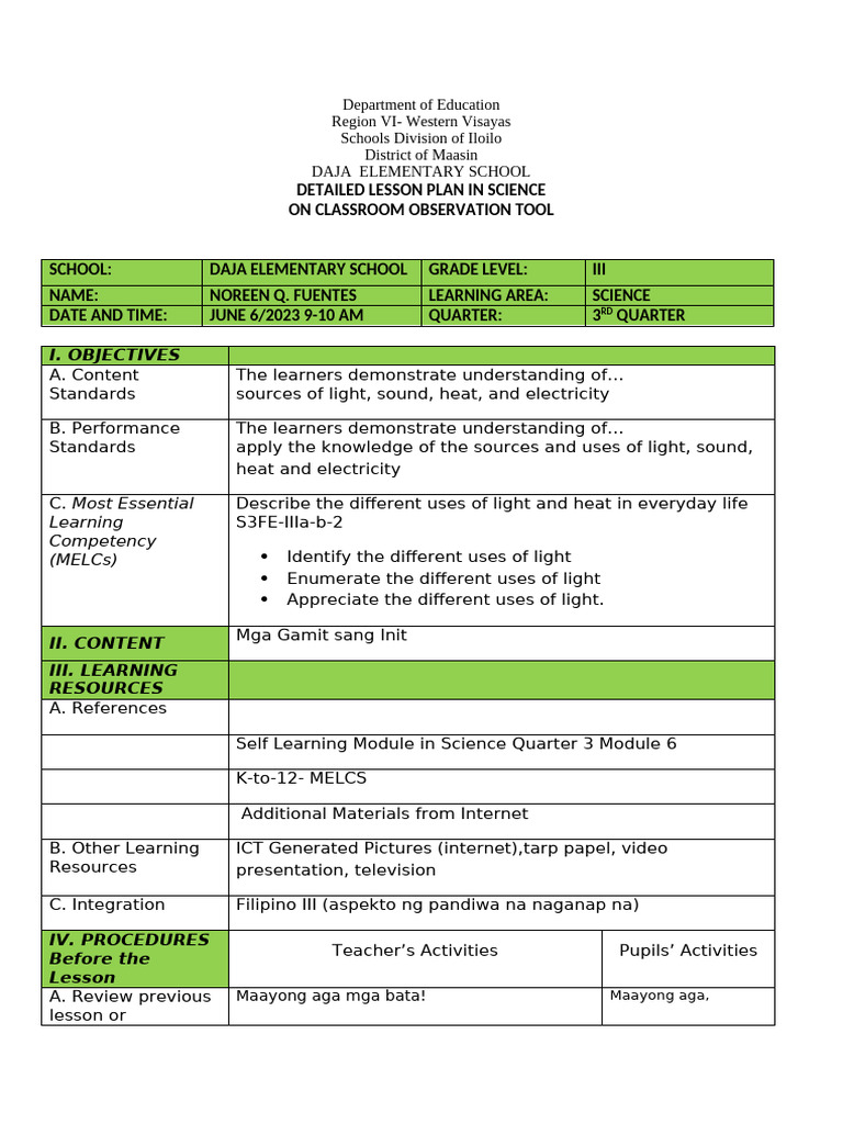 Lesson Plan Grade 3 | PDF