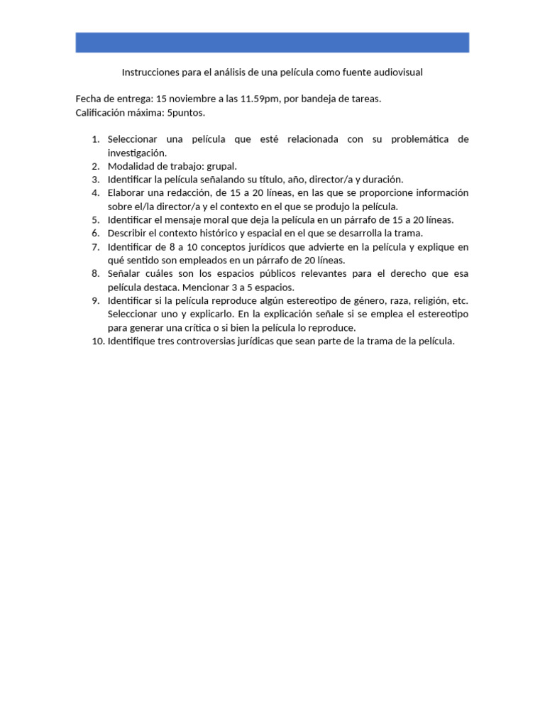 Instrucciones para El Análisis de Una Película Como Fuente Audiovisual ...