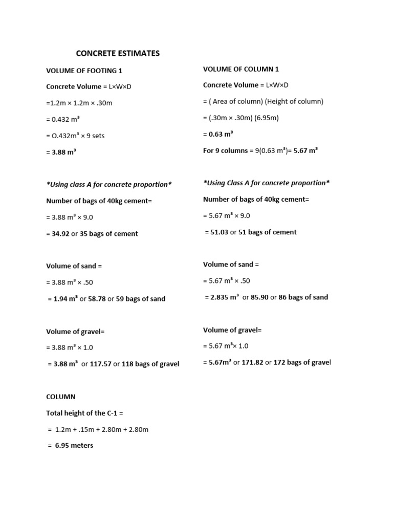 Concrete Estimates | PDF