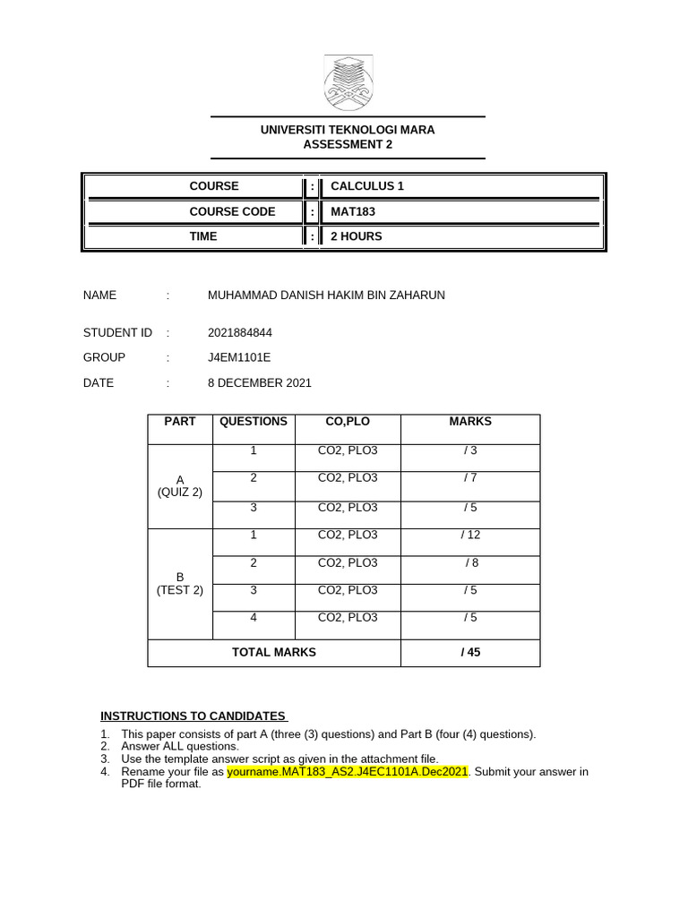 Template Answer As2-Mat183 | PDF