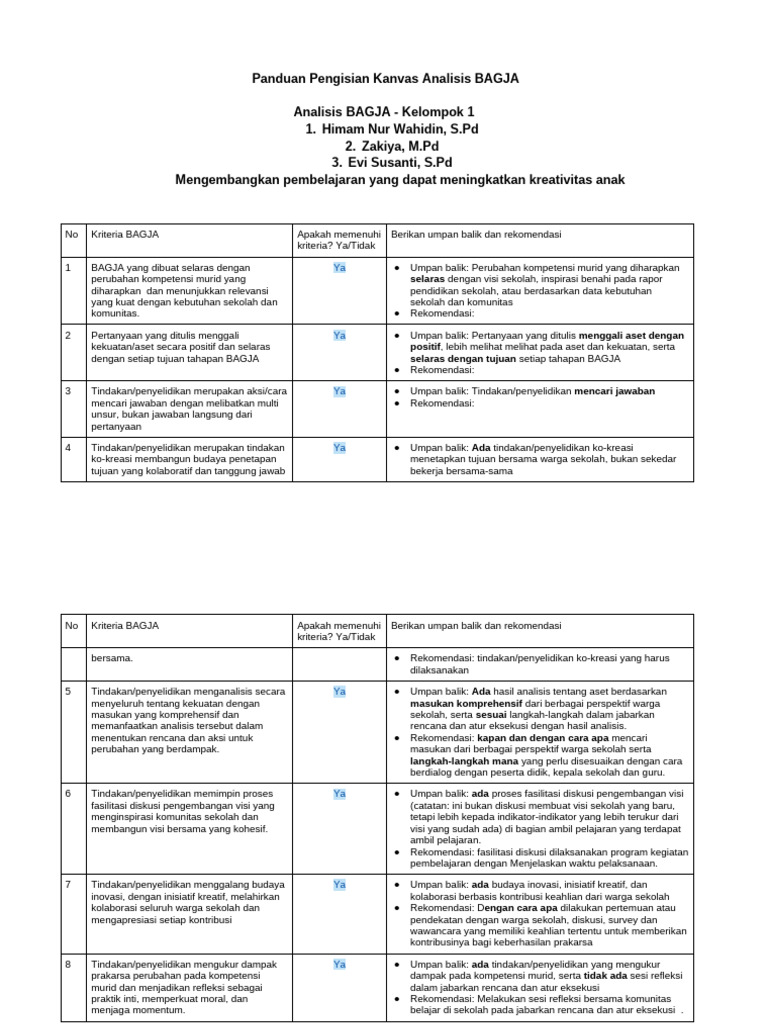 Panduan Mengisi Kanvas Analisis BAGJA - Kelompok 1 | PDF | Karier ...