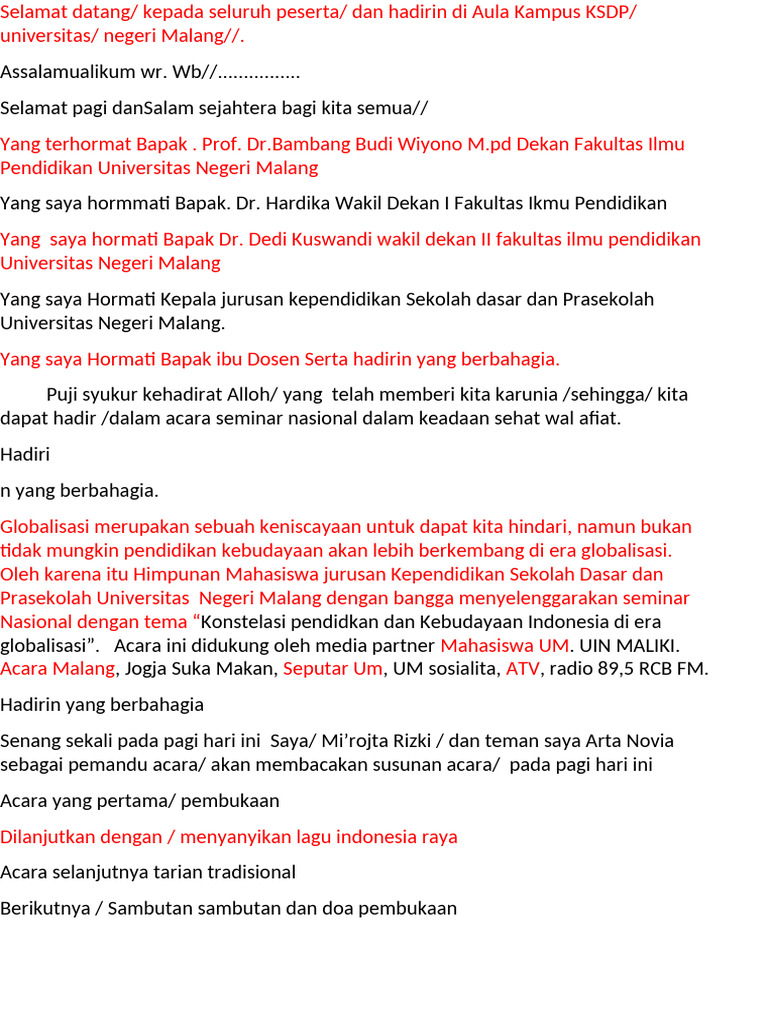 Teks MC. Semnas | PDF