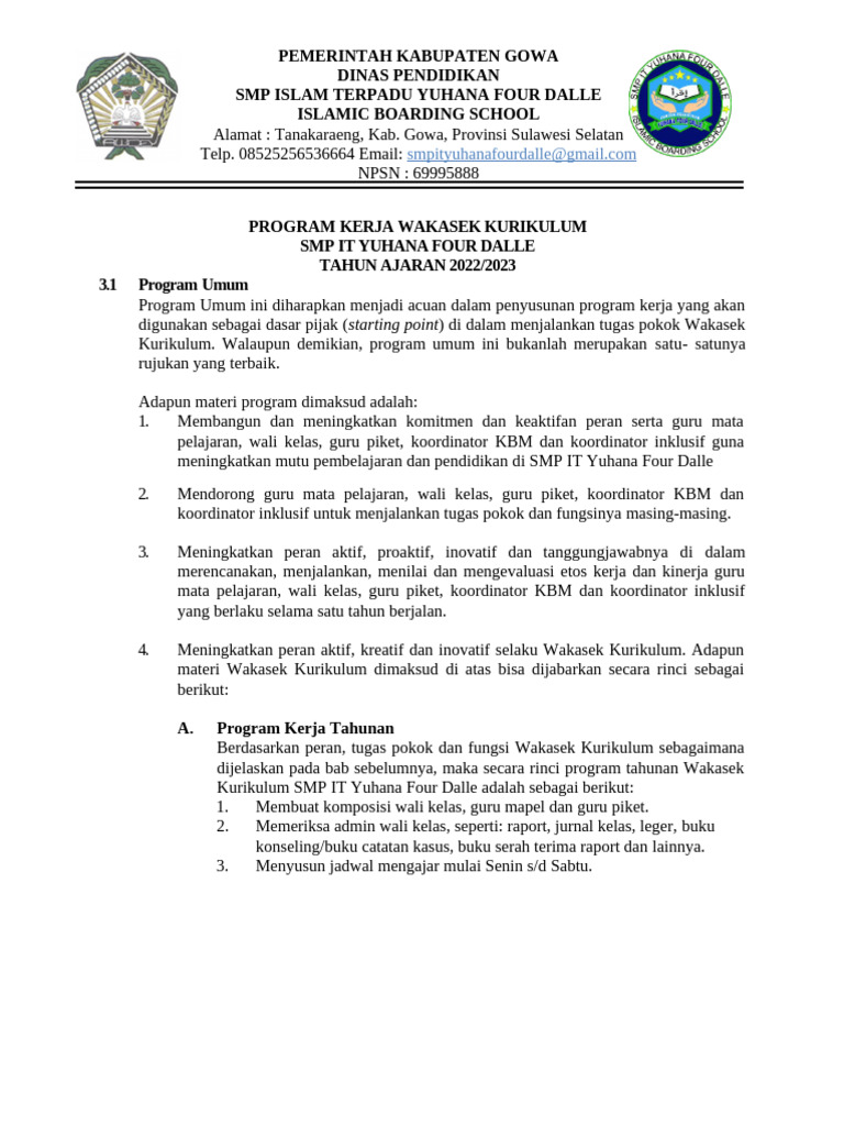 PROKER WAKA KURIKULUM 2022-2023 | PDF