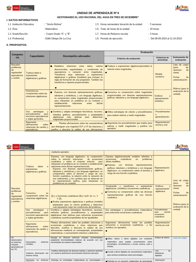 Unidad6 4to.. | PDF | Ecuaciones | Aprendizaje