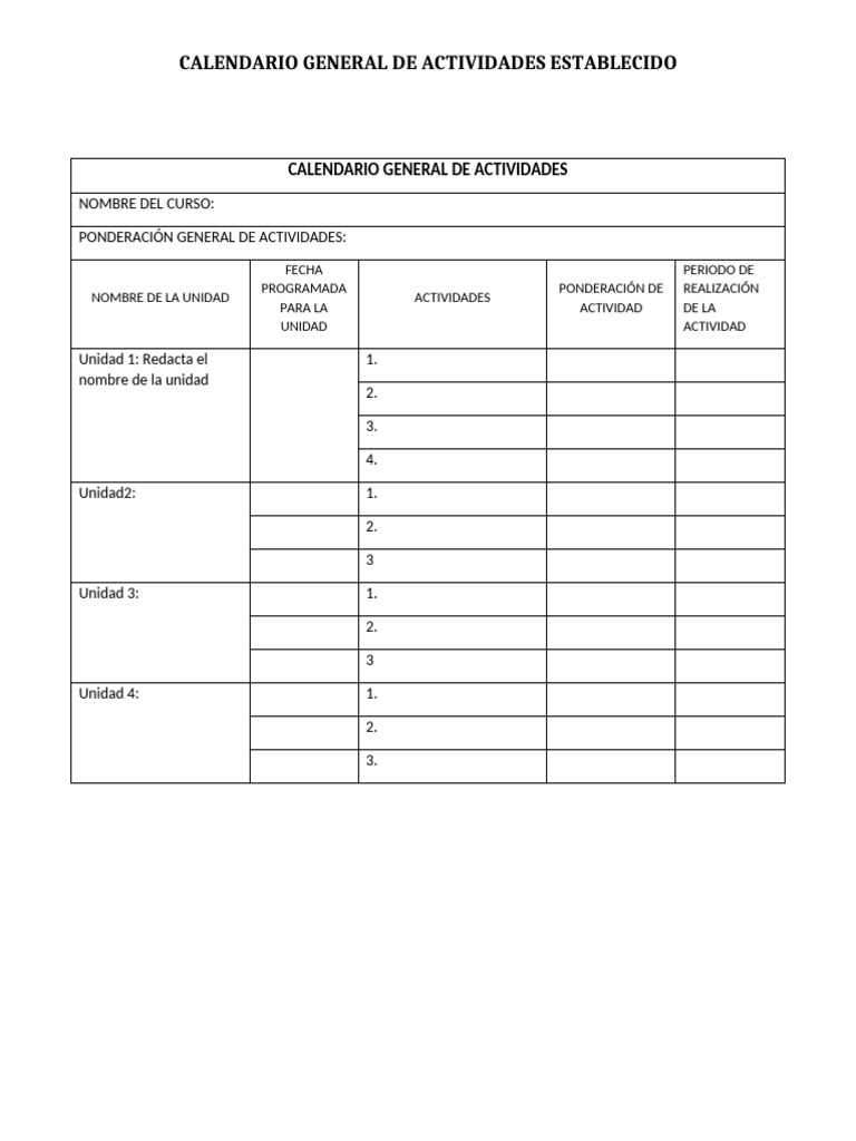 E2-Calendario General de Actividades | PDF