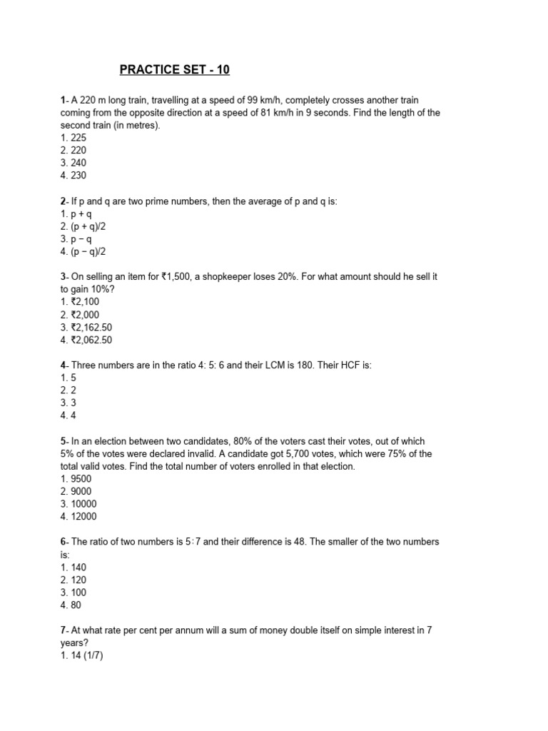 PRACTICE SET-10 | PDF | Financial Economics | Economies